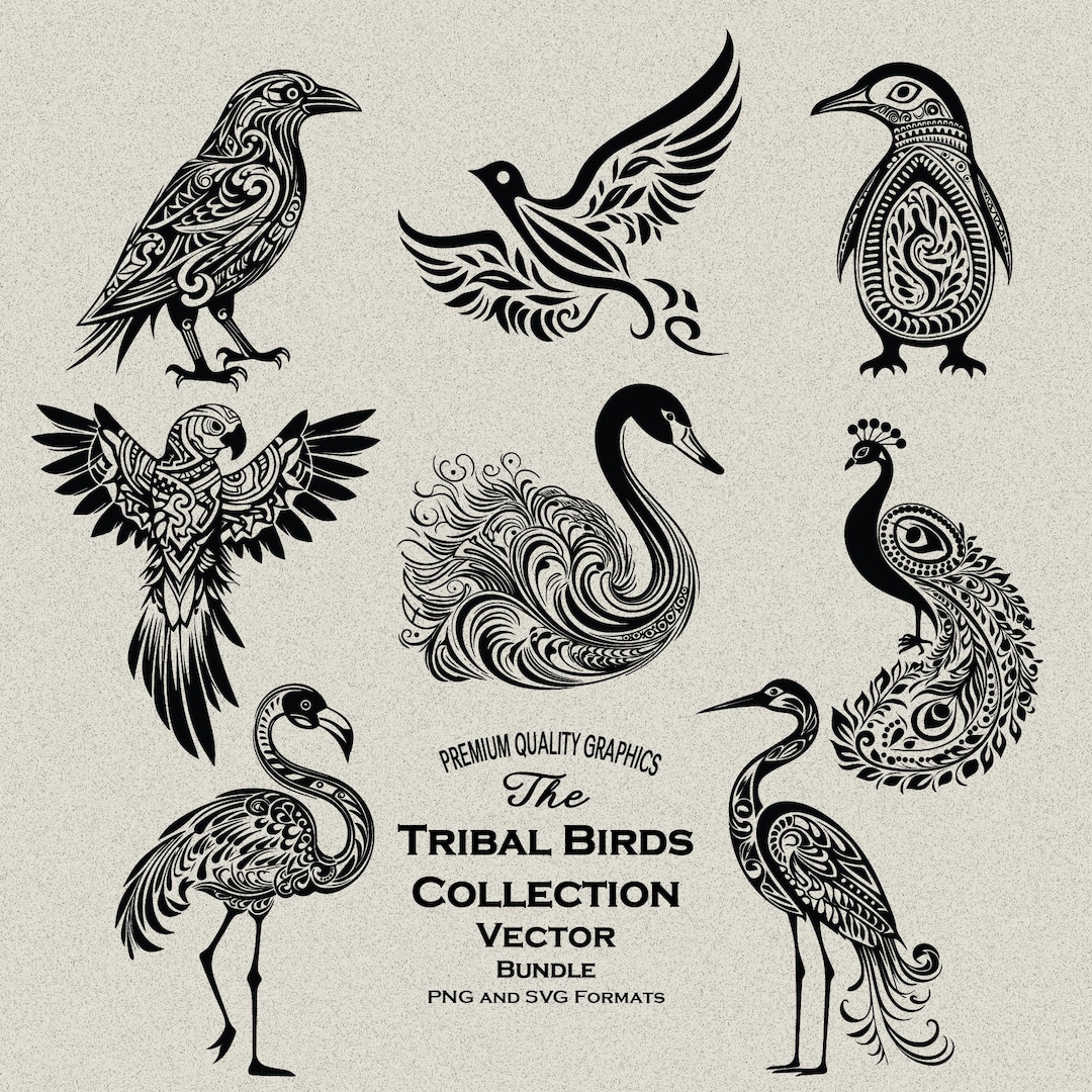 50 Tribal Bird Design Bundle SVG & PNG Files, for Engraving, Cutting ...
