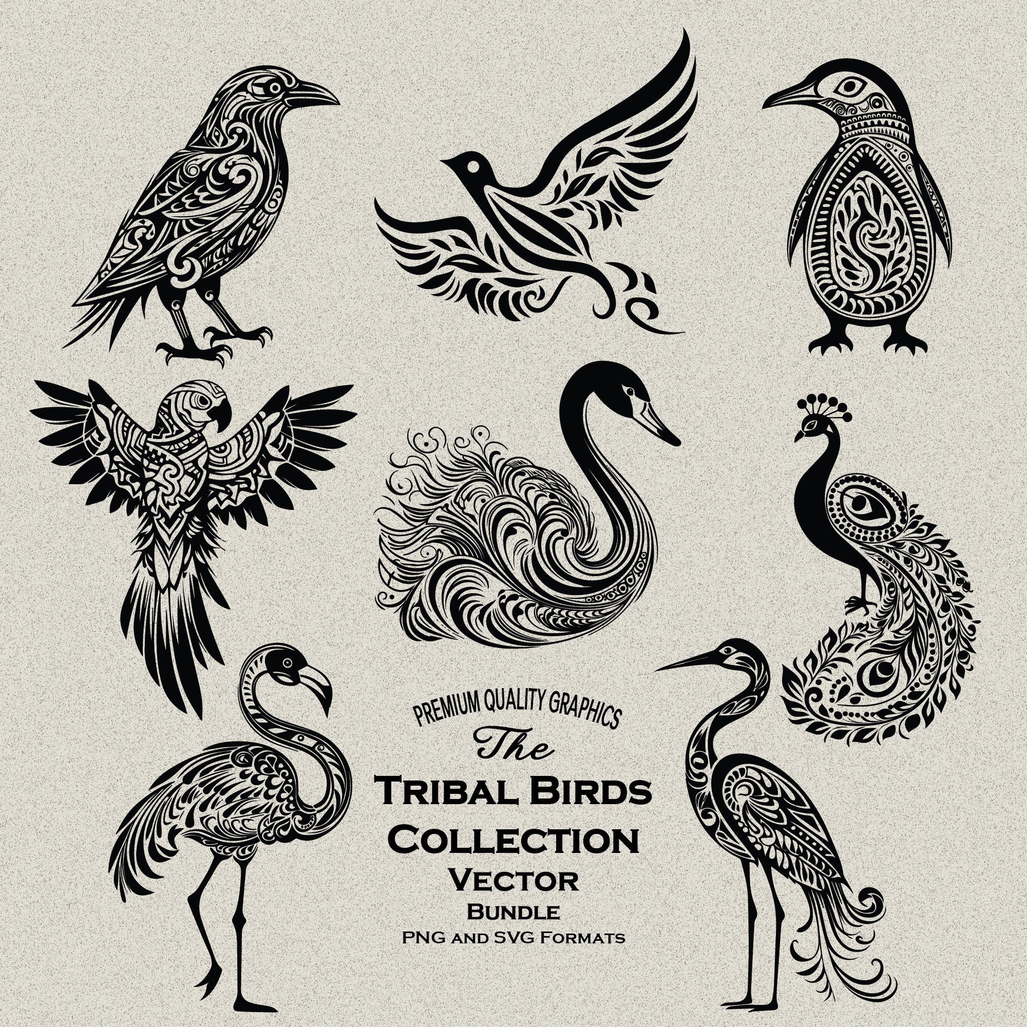 50 Tribal Bird Design Bundle SVG & PNG Files, for Engraving, Cutting ...