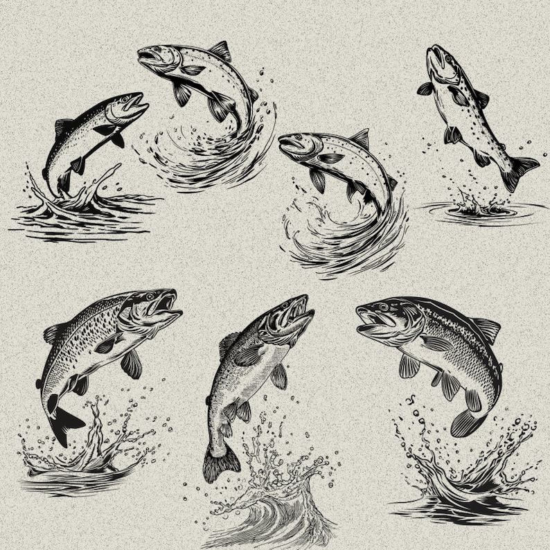 38 Trout Designs Bundle PNG & SVG Digital for Laser Engraving or Print ...