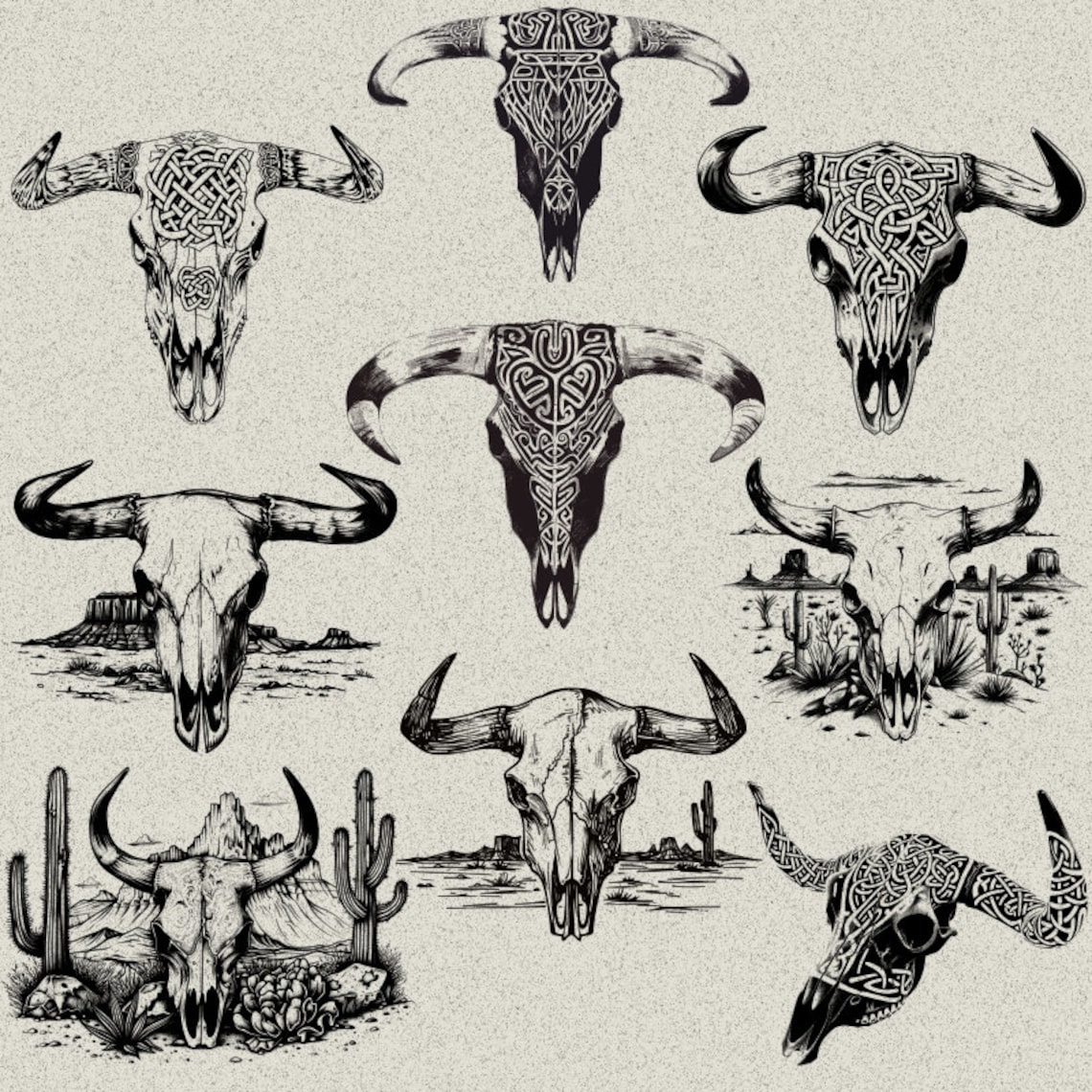 31 Cow Skull Designs SVG & PNG Bundle Laser Engraving or Print. Western ...