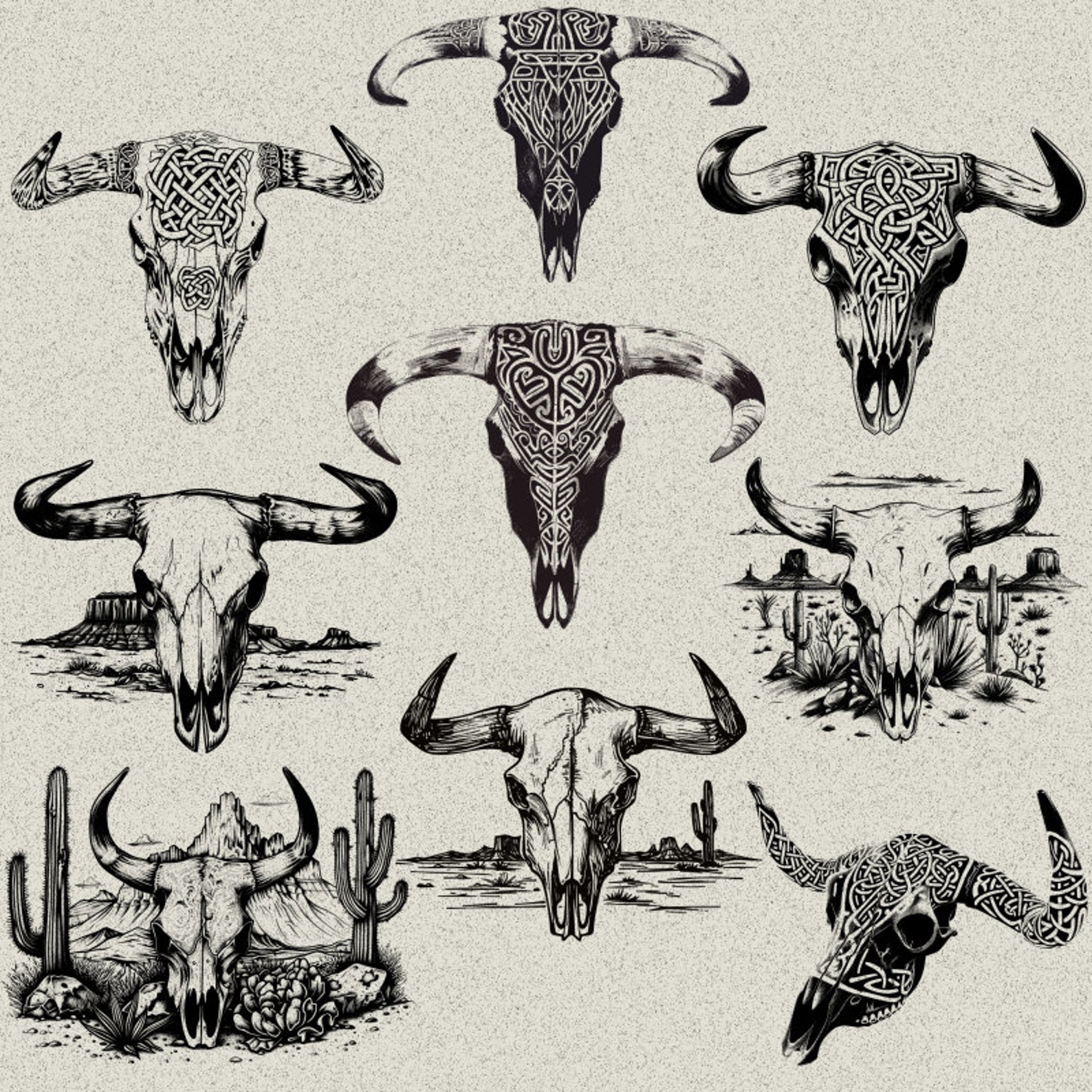 31 Cow Skull Designs SVG & PNG Bundle Laser Engraving or Print. Western ...