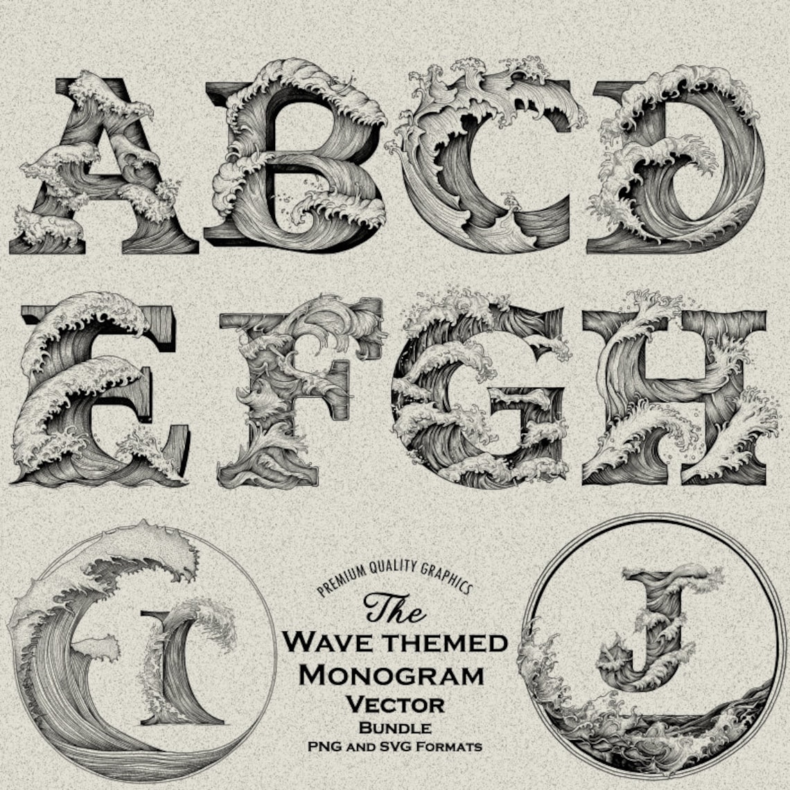 Wave Monogram Letter Designs Bundle PNG & SVG Digital Download for ...