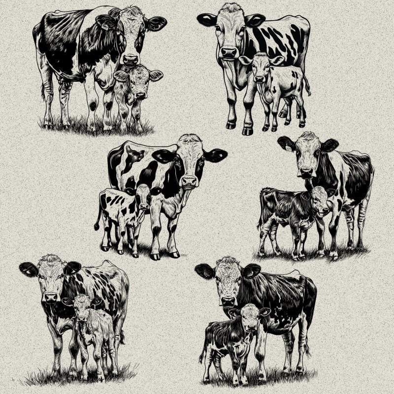 42 Cow Designs Bundle PNG & SVG for Laser Engraving or Print, Dairy Cow ...