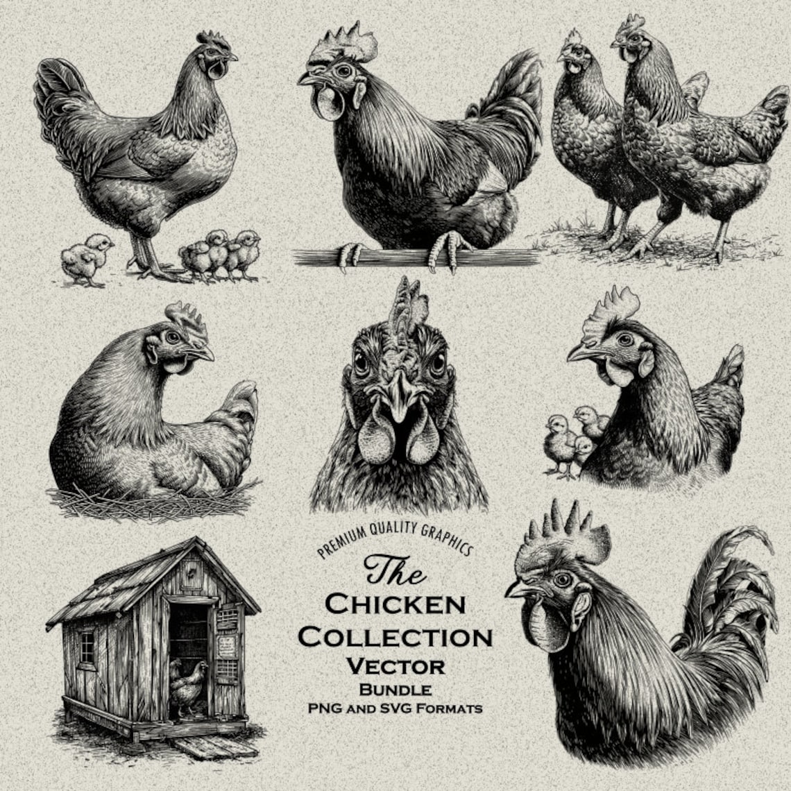40 Chicken Designs Bundle PNG & SVG for Laser Engraving or Print, Chick ...