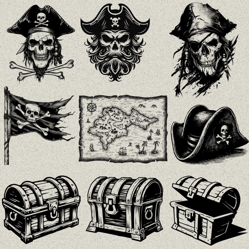 46 Pirate Designs Bundle PNG and SVG for Laser Engraving or Print, Cut ...