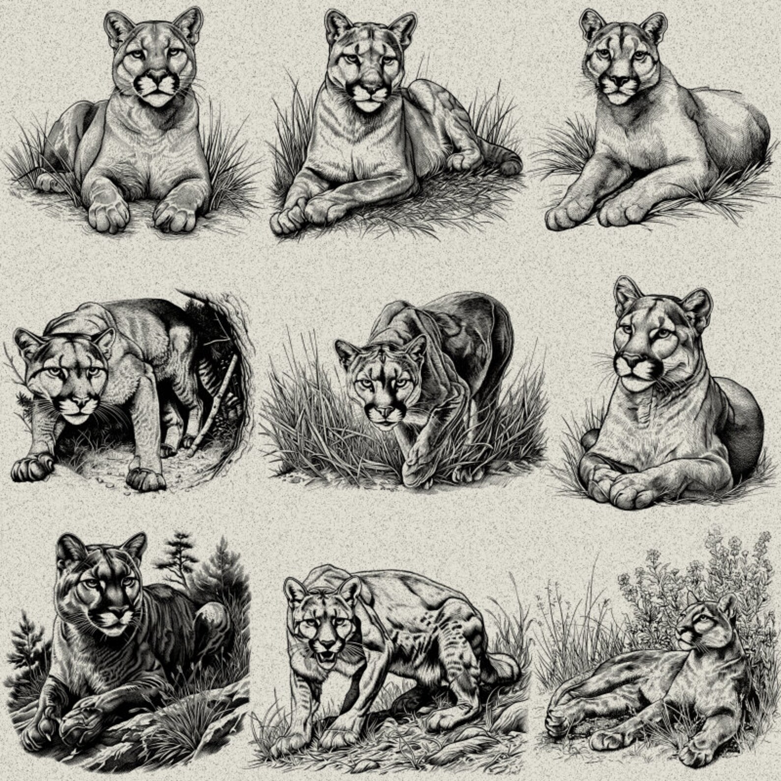 38 Cougar, Puma, Mountain Lion Detailed Designs Bundle PNG & SVG for ...