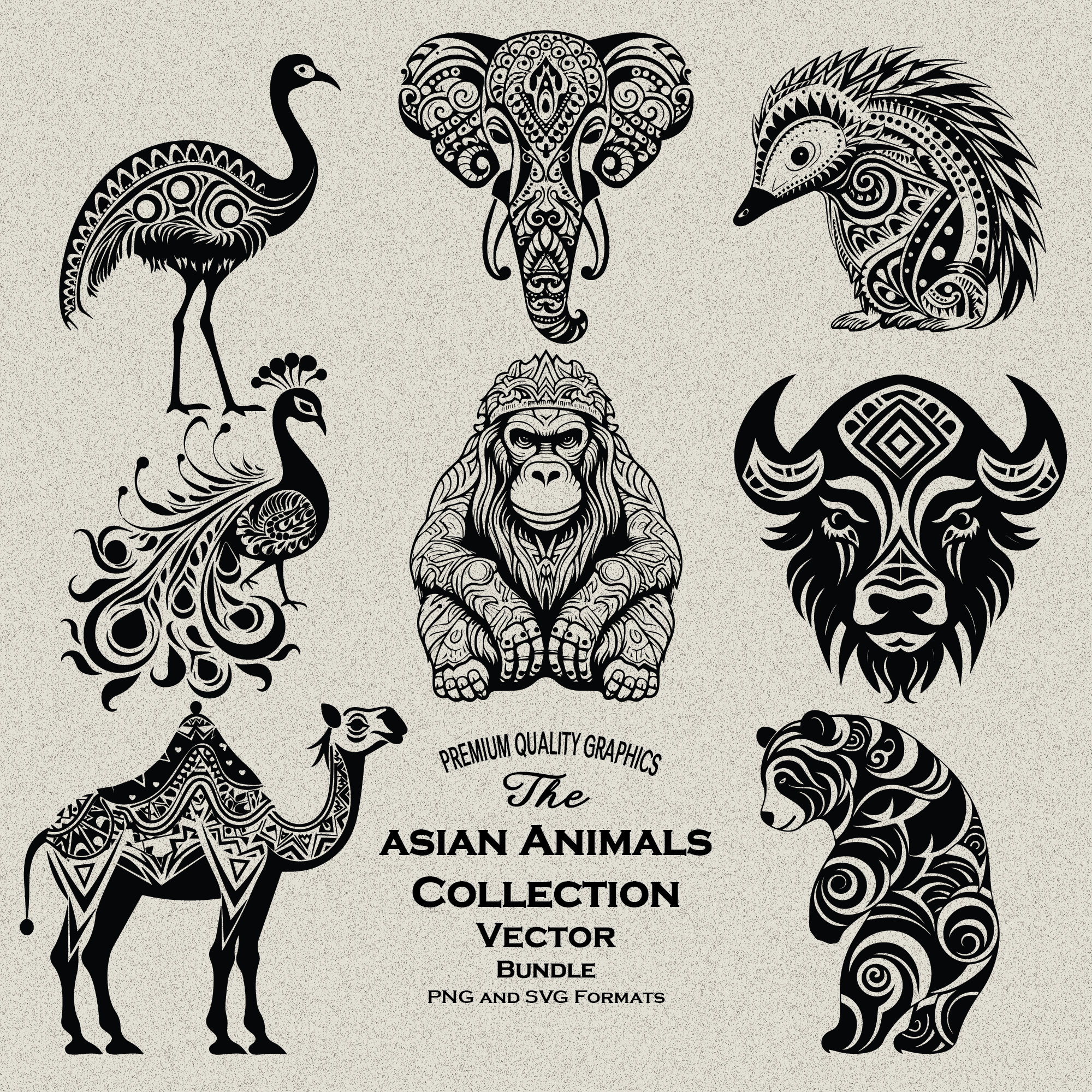 25 Tribal Asian Animal Design Bundle SVG & PNG Files for Engraving and ...