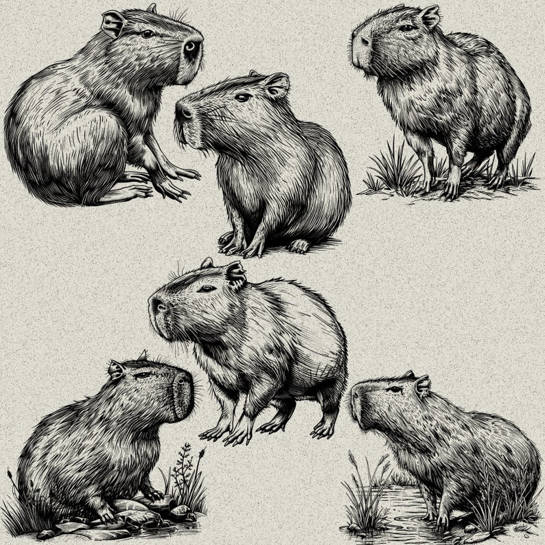 30 Capybara Designs Bundle SVG & PNG for Laser Engraving or Print, Capy ...