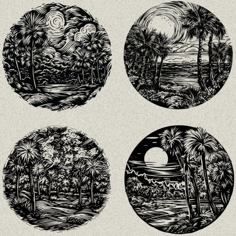30 Tropical Landscapes SVG-PNG Bundle Low Detail Designs for Laser ...