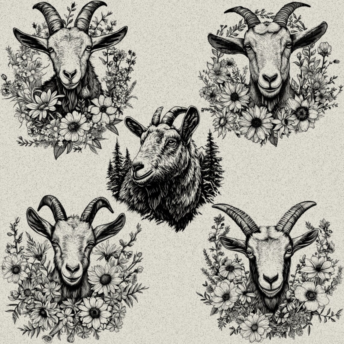 45 Goat Designs Bundle PNG & SVG Digital for Laser Engraving or Print ...