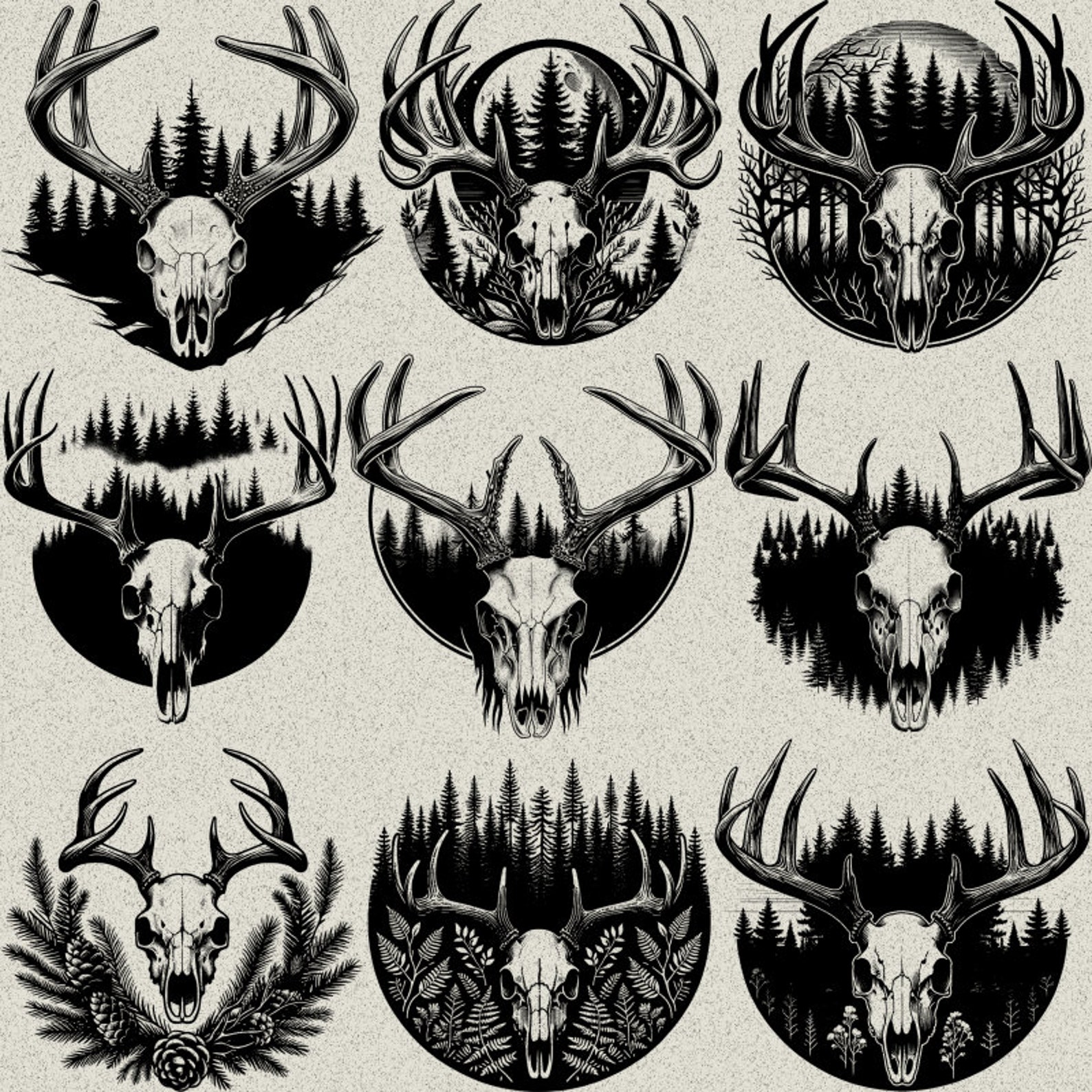 54 Deer Skull Designs SVG & PNG Bundle Laser Engraving or Print ...