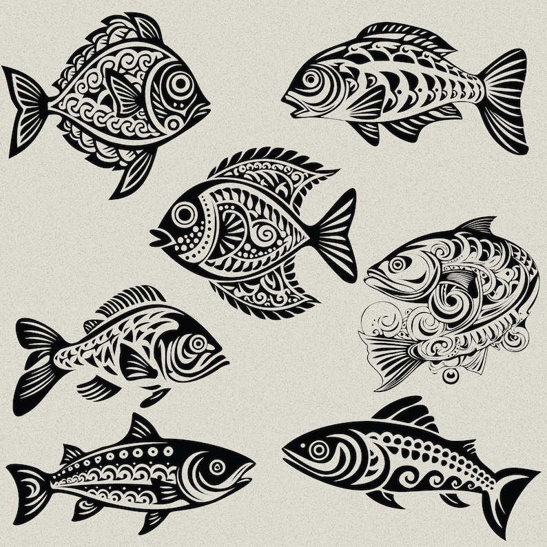 50 Tribal Fish SVG-PNG Bundle Digital Files Māori: Salmon, Lion Fish ...