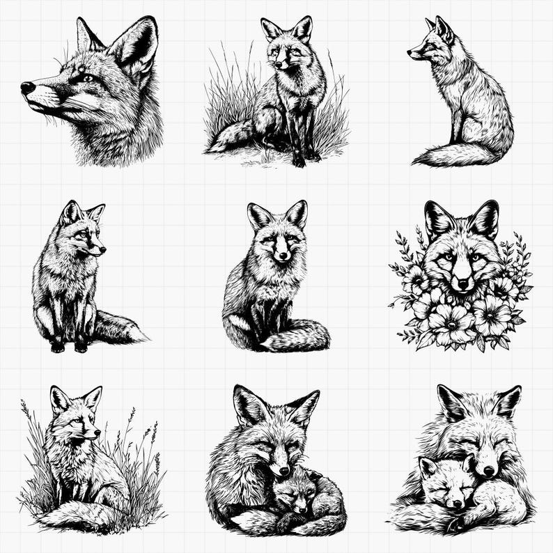 Fox Designs Bundle PNG & SVG Digital for Laser Engraving or Print, Fox ...