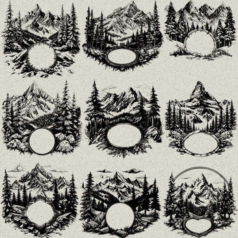 46 Mountain Sign SVG-PNG Bundle High Detail Designs for Laser Engraving ...