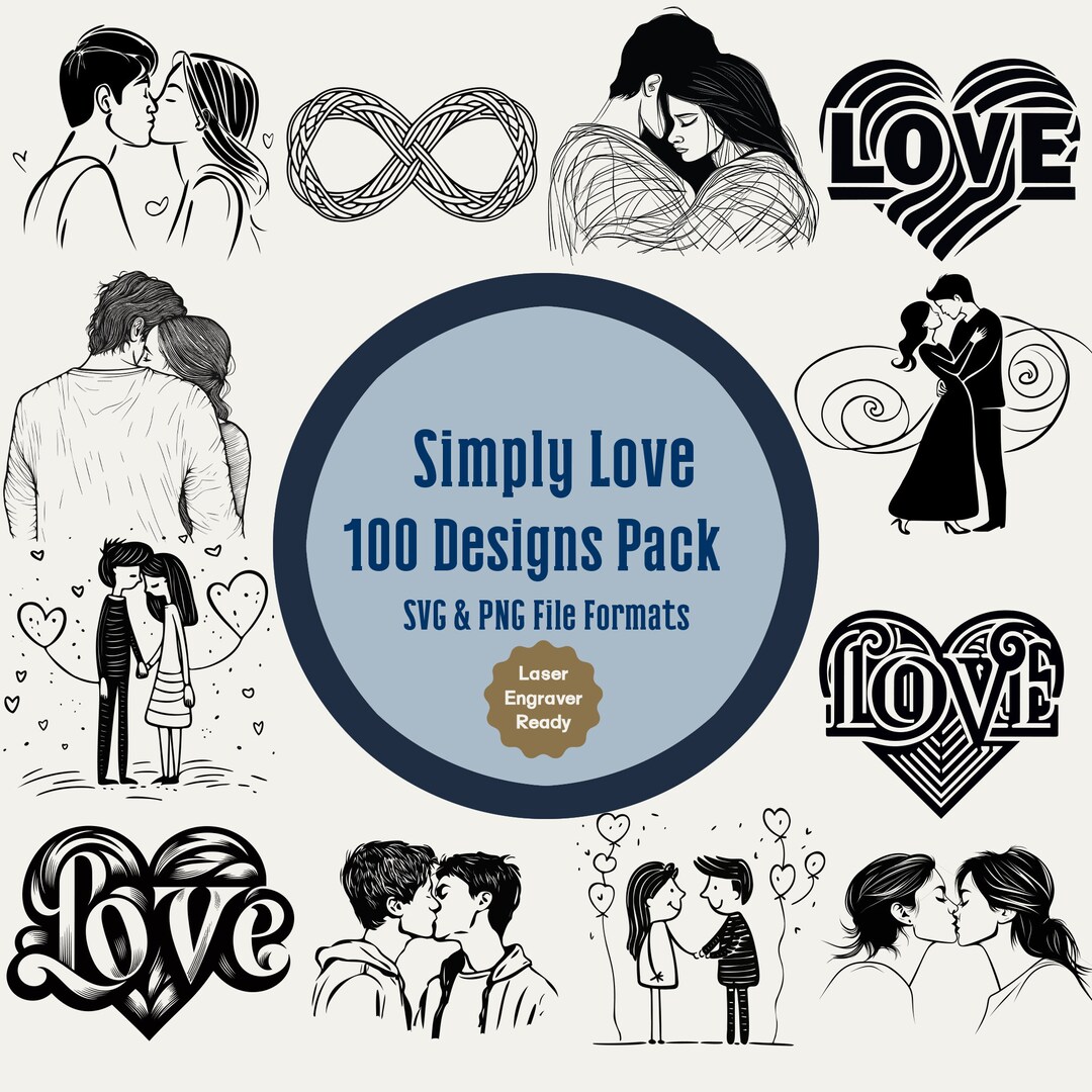 100 Love Design Bundle SVG - PNG Files for Engraving or Print, Cute ...