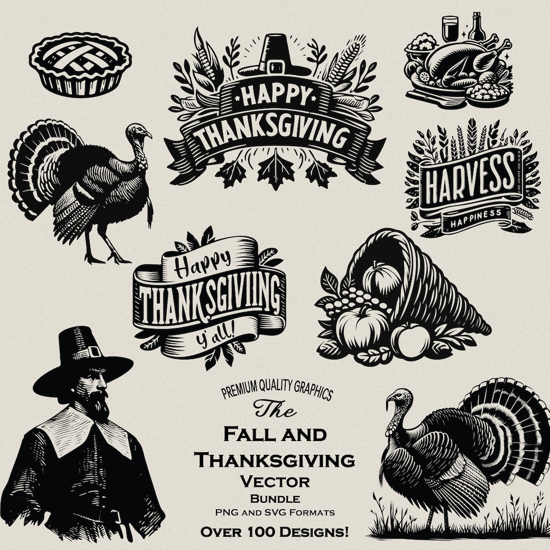 100+ Thanksgiving Graphics Bundle: Foods, Pumpkins, Pilgrims & More ...