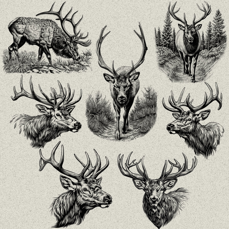 34 Elk Designs Bundle SVG & PNG for Laser Engraving or Print Bull Elk ...