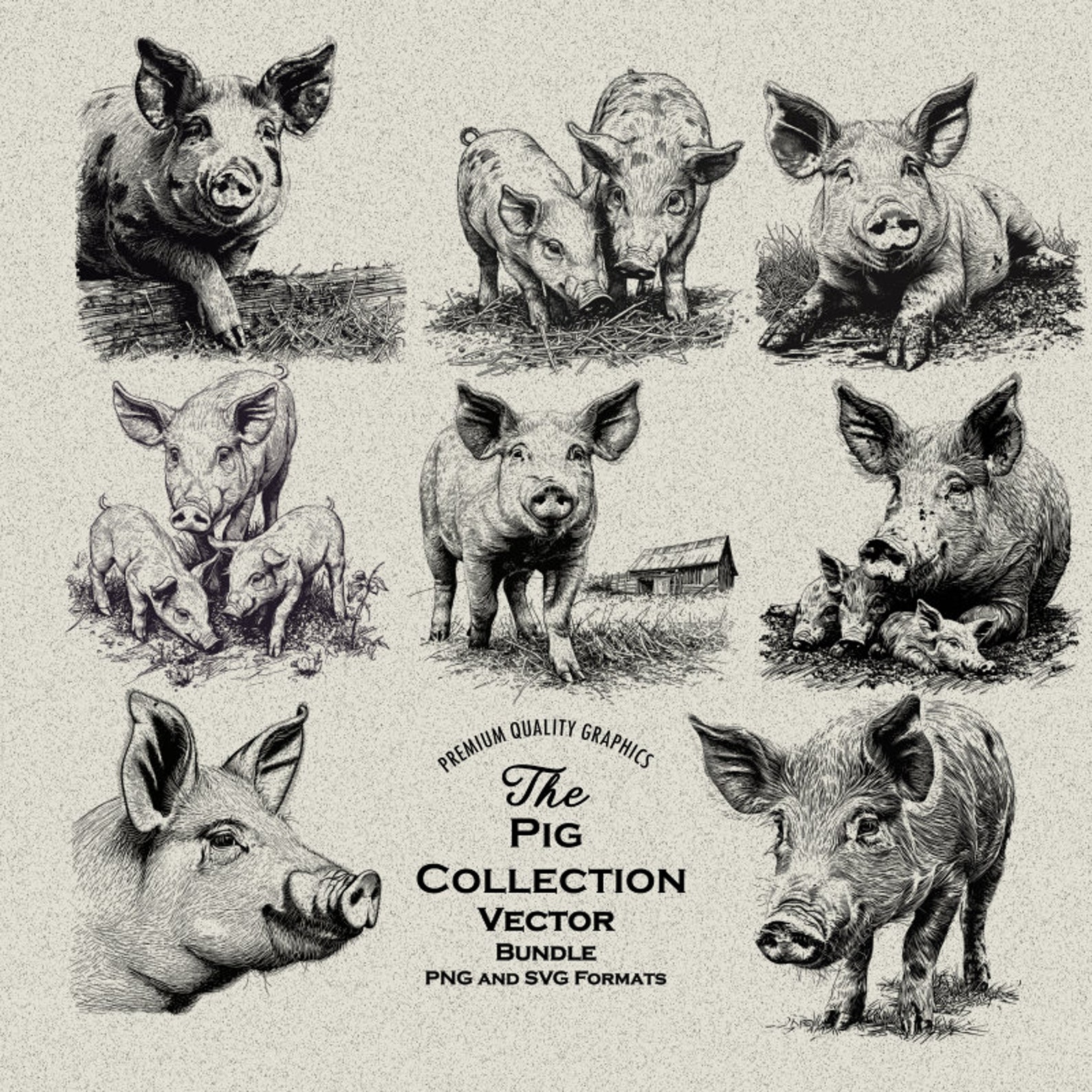 42 Pig Designs Bundle PNG & SVG for Laser Engraving or Print, Piglet ...
