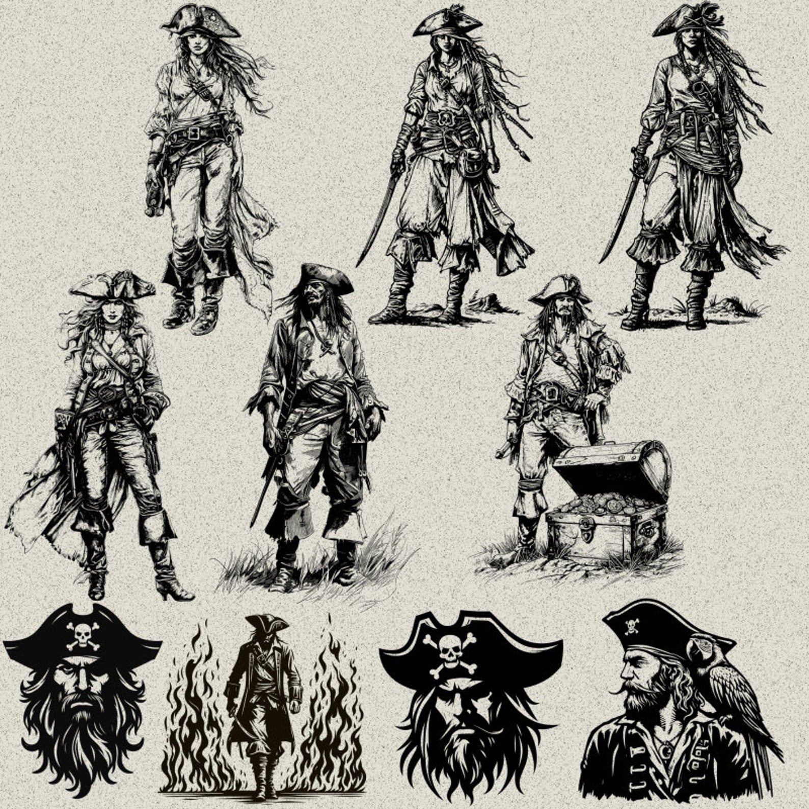 46 Pirate Designs Bundle PNG and SVG for Laser Engraving or Print, Cut ...
