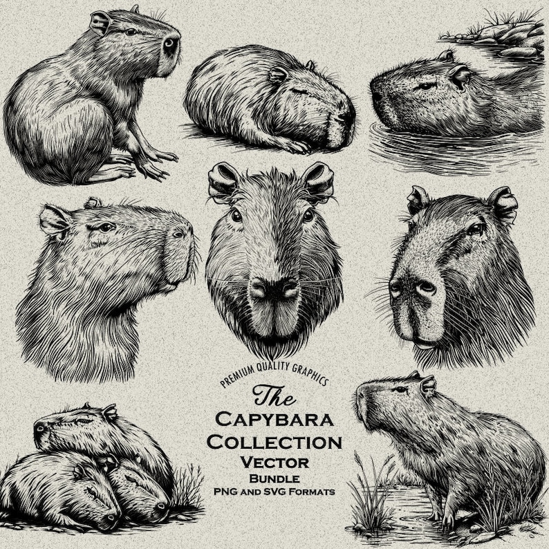 30 Capybara Designs Bundle SVG & PNG for Laser Engraving or Print, Capy ...