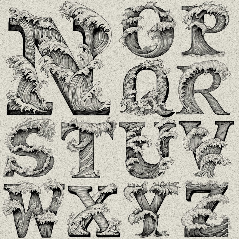 Wave Monogram Letter Designs Bundle PNG & SVG Digital Download for ...