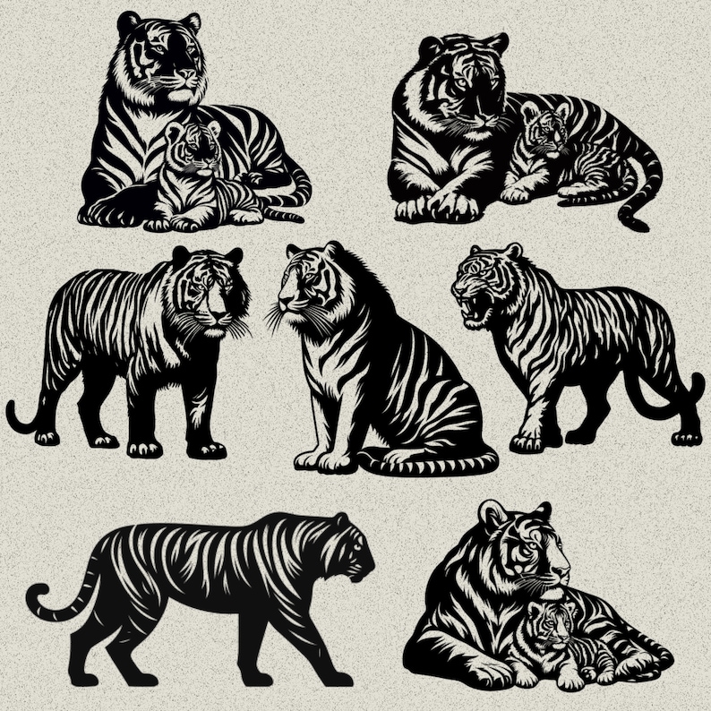 45 Tiger SVG-PNG Bundle Low Detail Designs for Engraving Cutting, and ...