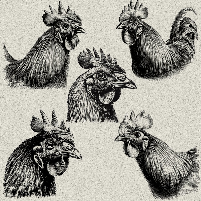 Paquete de 40 diseños de pollo PNG y SVG para grabado o impresión láser ...