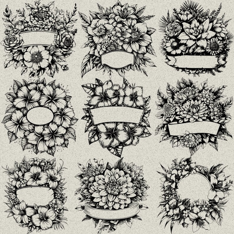 43 Floral Flower Signs SVG-PNG Bundle Designs for Laser Engraving, or ...