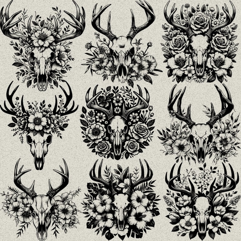 54 Deer Skull Designs SVG & PNG Bundle Laser Engraving or Print ...