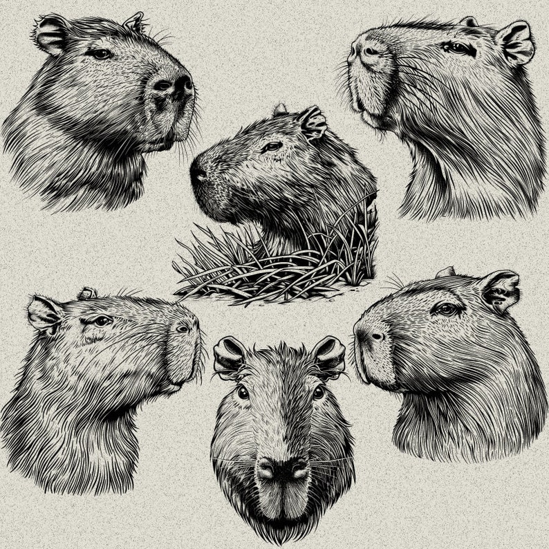 30 Capybara Designs Bundle SVG & PNG for Laser Engraving or Print, Capy ...