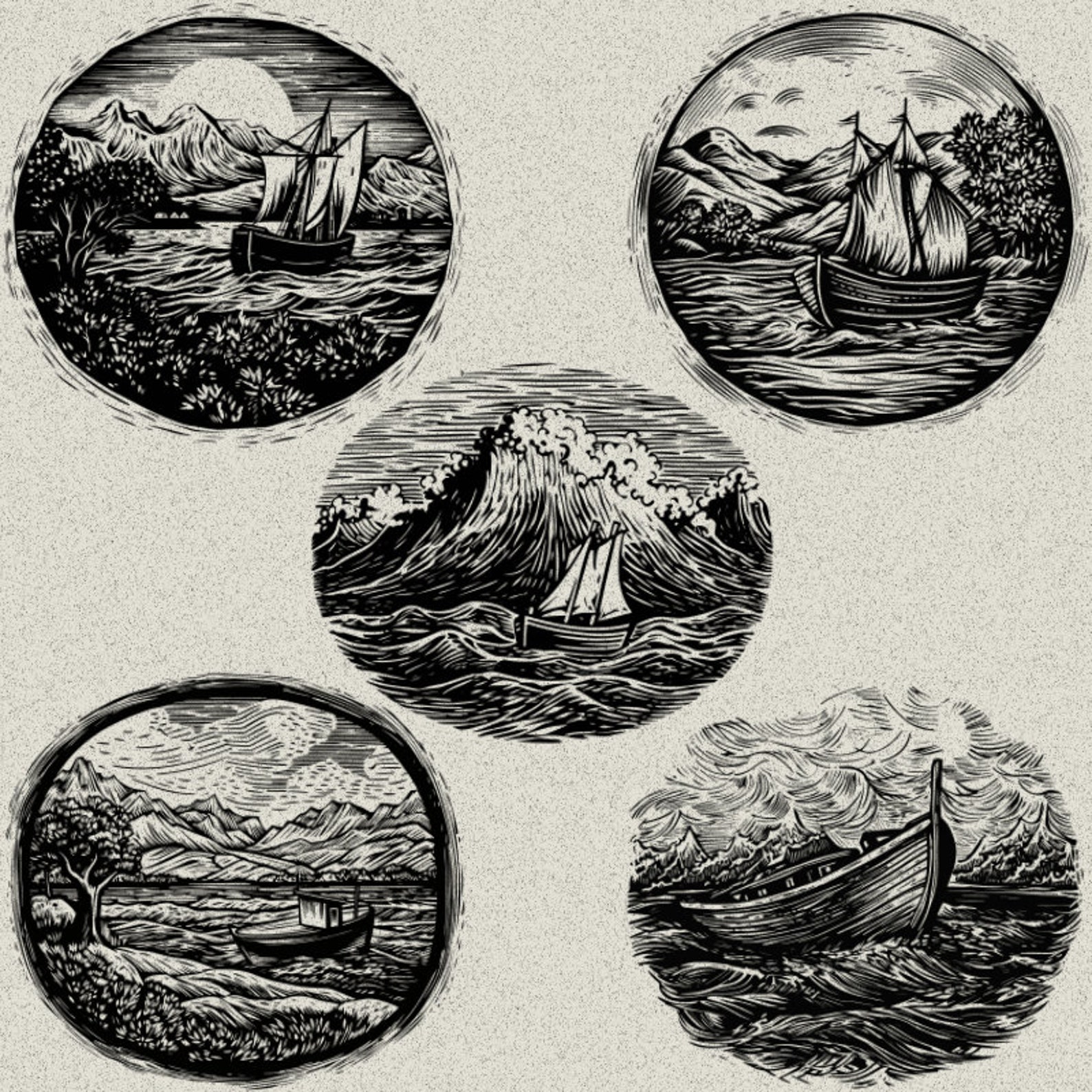 30 Seascape and Lighthouse SVG-PNG Bundle Low Detail Designs for Laser ...