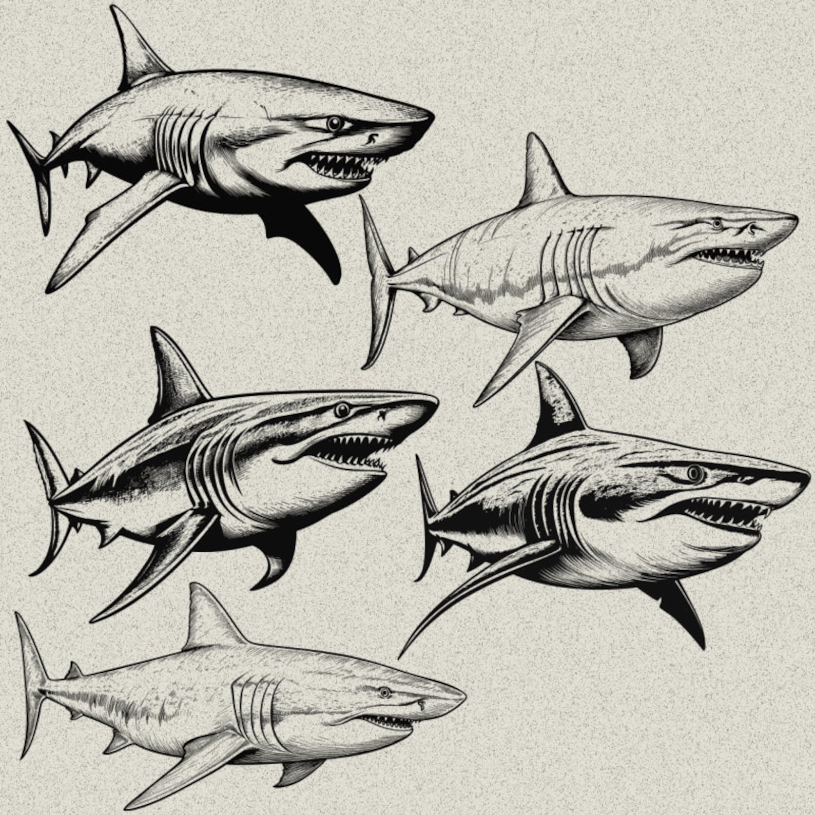 35 Shark Designs Bundle PNG & SVG Digital for Laser Engraving or Print ...