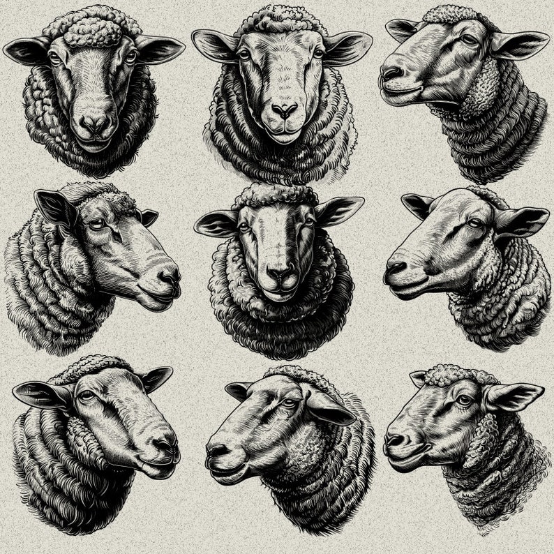 27 Sheep Designs Bundle PNG & SVG Digital for Laser Engraving or Print, Lamb, Baby Sheep, Farm ...