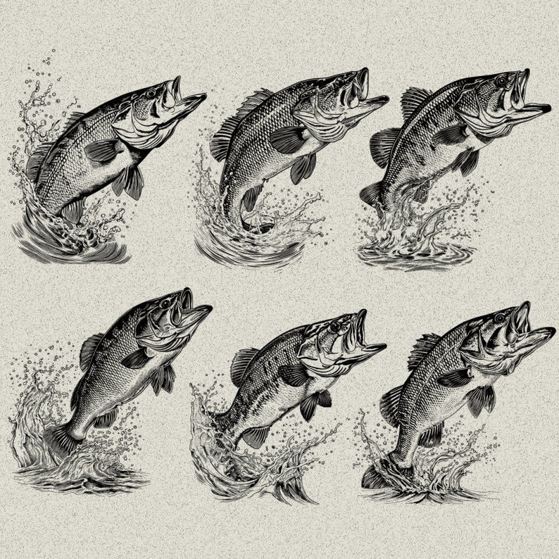 50 Bass Designs Bundle PNG & SVG Digital for Laser Engraving or Print ...
