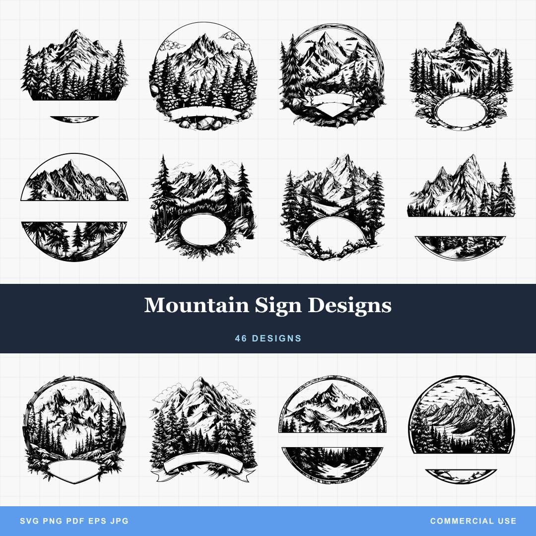 Mountain Sign SVG-PNG Bundle High Detail Designs for Laser Engraving ...