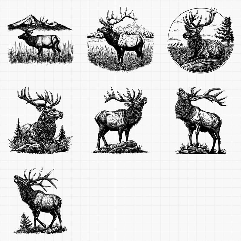 Elk Designs Bundle SVG & PNG for Laser Engraving or Print Bull Elk, Elk ...