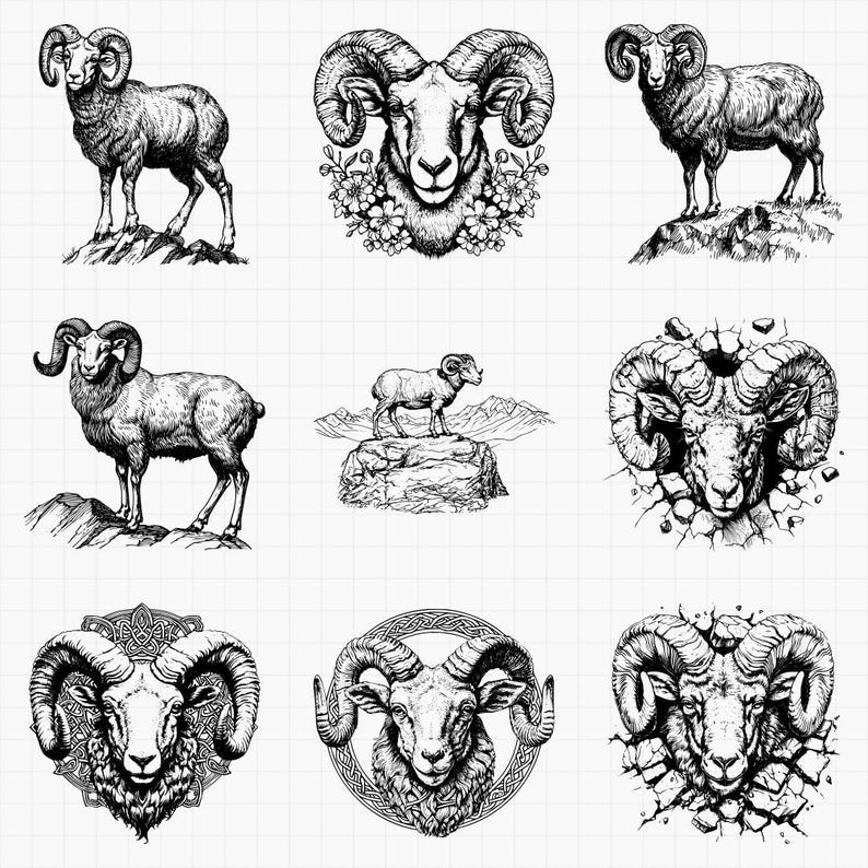 Ram Designs Bundle PNG & SVG Digital for Laser Engraving or Print ...
