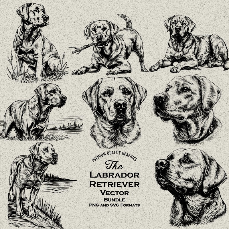 Labrador Retriever Clip Art Black and White - Etsy