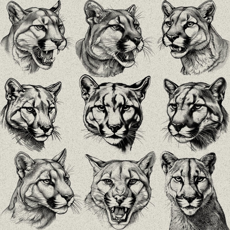 38 Cougar, Puma, Mountain Lion Detailed Designs Bundle PNG & SVG for ...