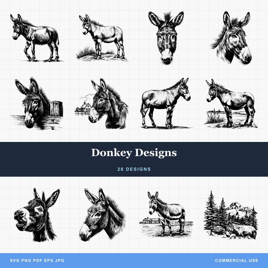 Donkey and Mule Bundle SVG & PNG for Laser Engraving or Print, Farm ...