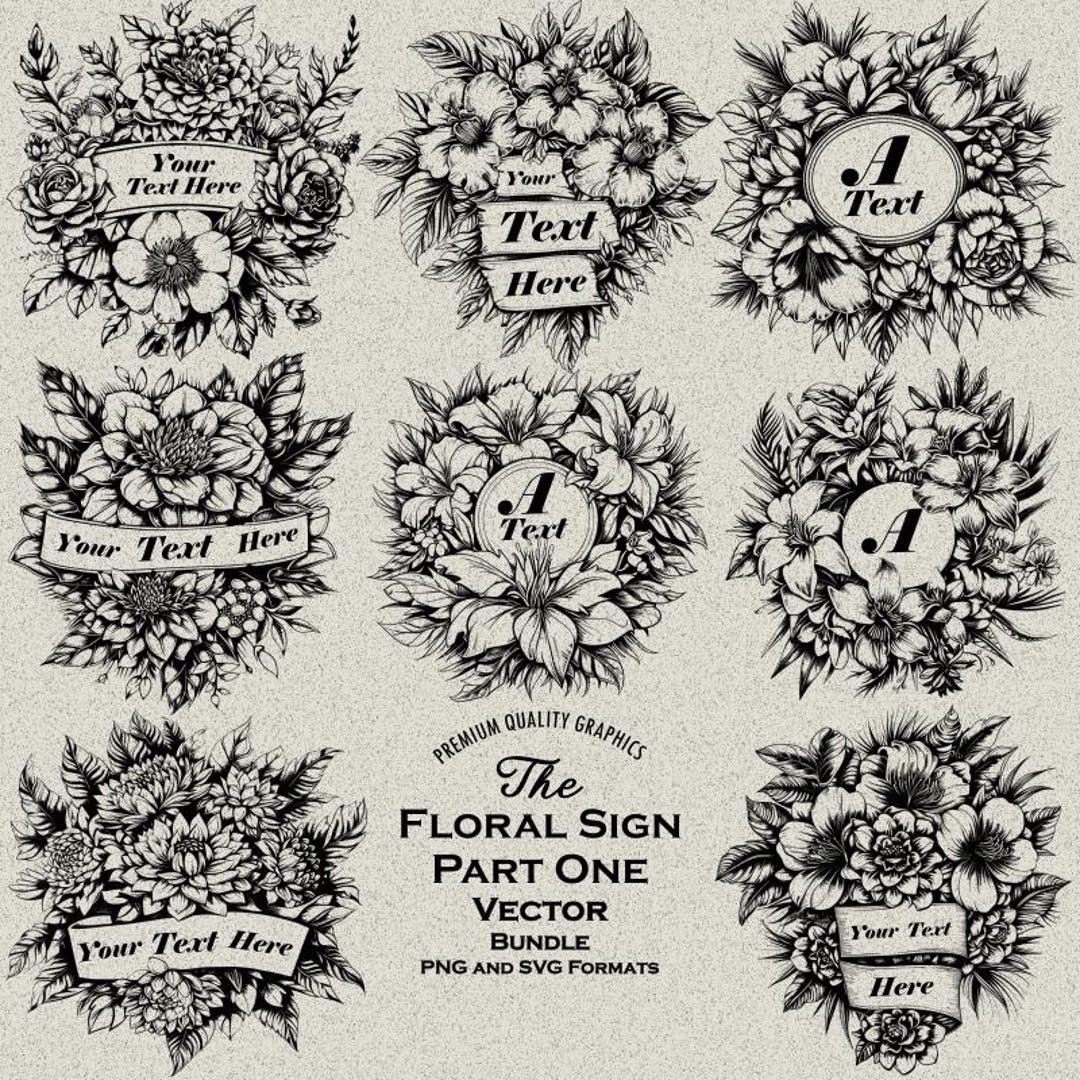 Floral Flower Signs SVG-PNG Bundle Designs for Laser Engraving, or ...