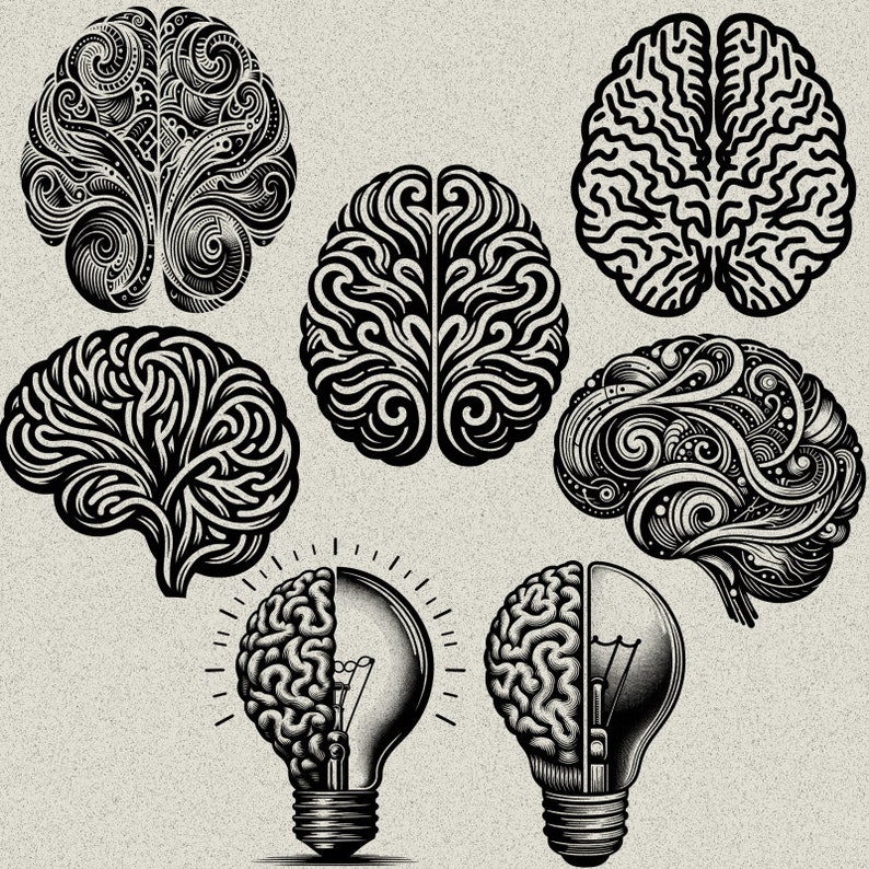 33 Brain SVG & PNG Bundle Designs for Laser Engraving, or Print, AI ...