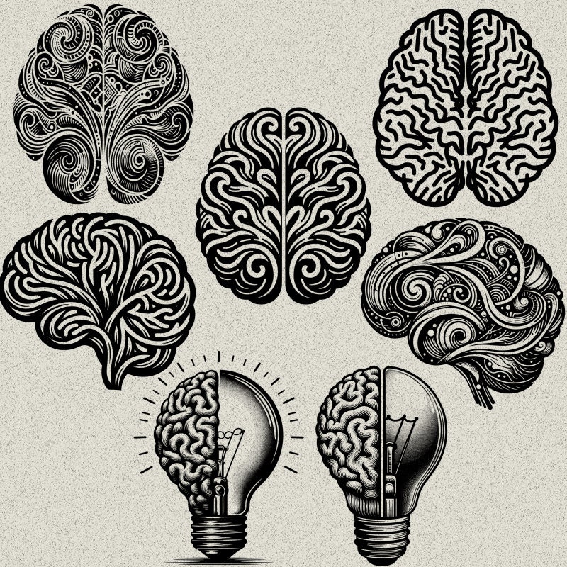33 Brain SVG & PNG Bundle Designs for Laser Engraving, or Print, AI ...