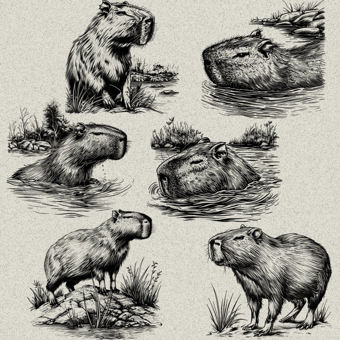 30 Capybara Designs Bundle SVG & PNG for Laser Engraving or Print, Capy ...