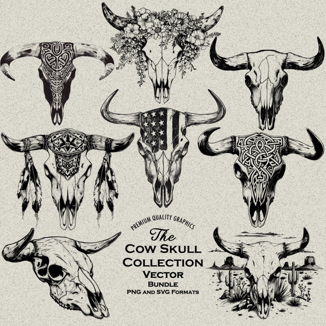 31 Cow Skull Designs SVG & PNG Bundle Laser Engraving or Print. Western ...