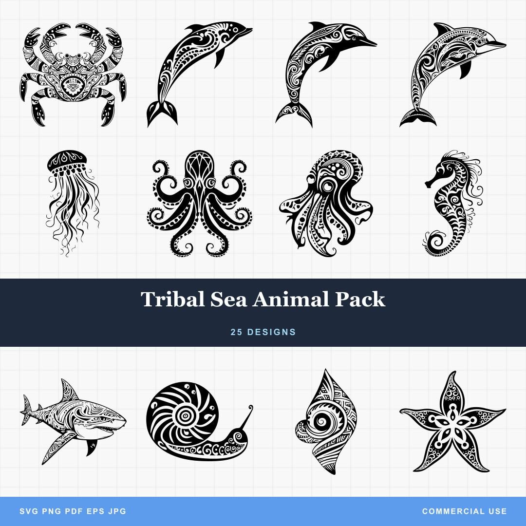 Tribal Sea Animals SVG-PNG Bundle Digital Download Māori: Dolphin ...