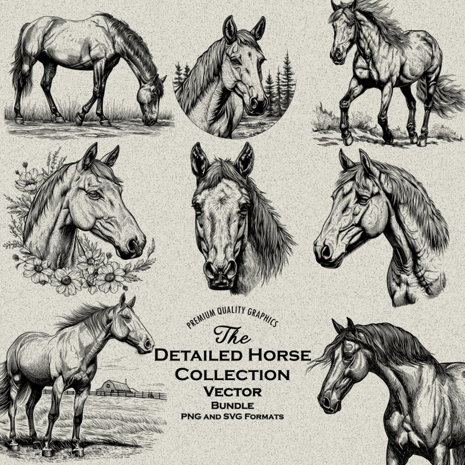 43 Horse Detailed Designs Bundle PNG & SVG for Laser Engraving or Print ...
