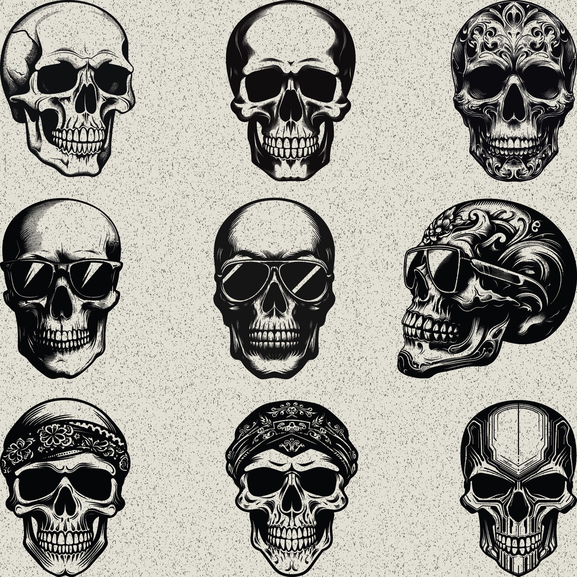 60 Skull Designs SVG & PNG Bundle Laser Engraving or Print on Demand ...