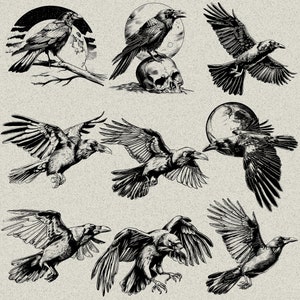 40 Raven and Crow Designs Bundle PNG & SVG Digital for Laser Engraving ...