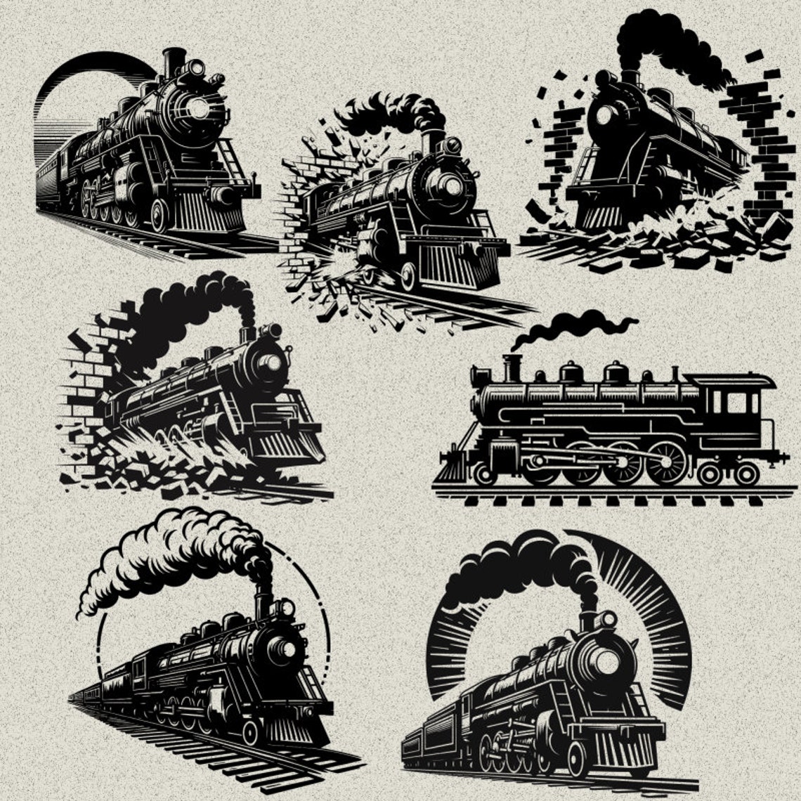 40 Train Designs Bundle PNG & SVG Digital for Laser Engraving, Cutting ...